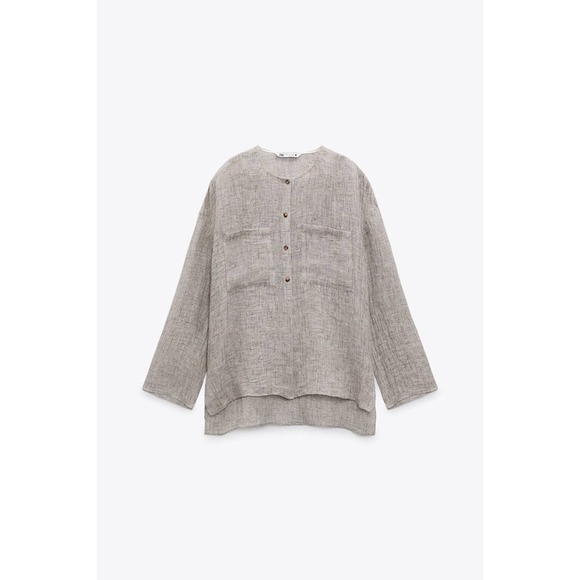 Zara | Tops | Zara Linen Relaxed Fit Pocket Top | Poshmark